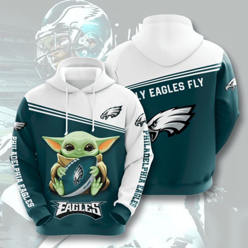 Baby Yoda Star Wars Philadelphia Eagles Logo Fly Eagles Fly 3D Hoodie ...