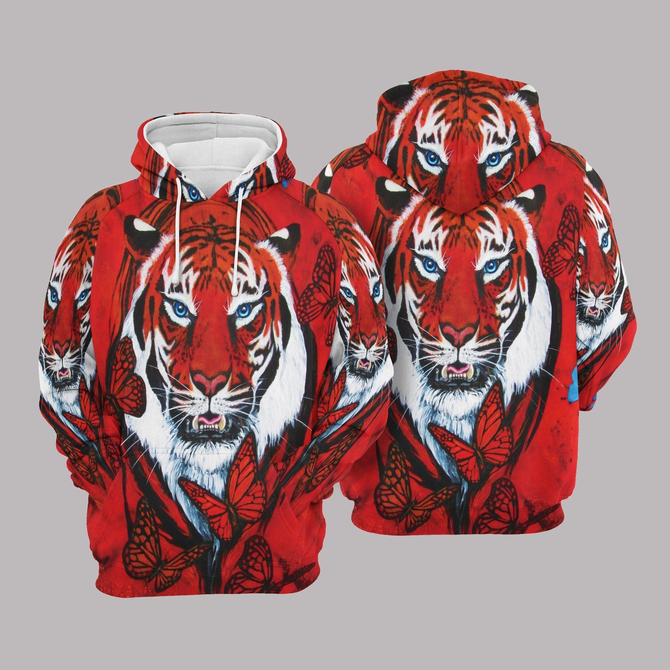 Tiger Red Graphic 3D Printed Sublimation Hoodie Hooded Sweatshirt Comfy ...